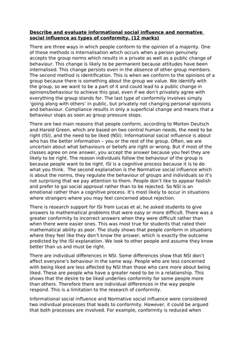 AQA A level Psychology - Social influence - Conformity exemplar 12 ...