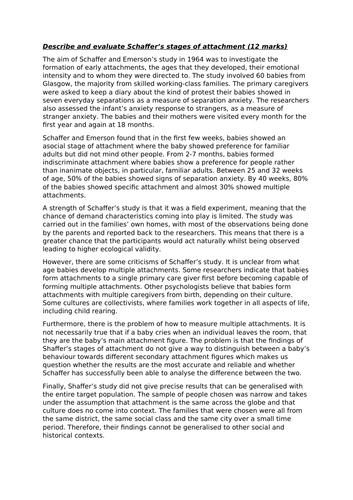 AQA A level Psychology - Attachment - 7 Exemplar 12 markers | Teaching ...