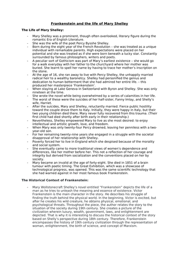 A level English Literature - Frankenstein Context | Teaching Resources