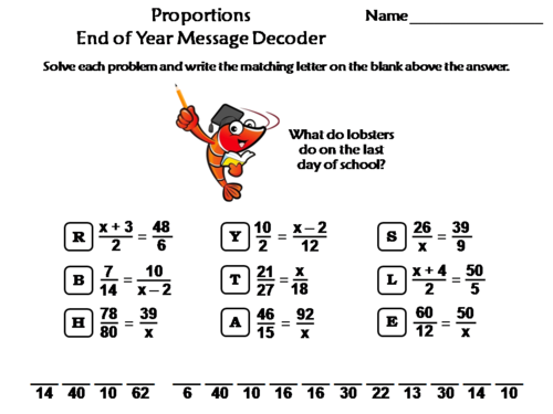 Solving Proportions End of Year Math Activity: Message Decoder | Teaching Resources