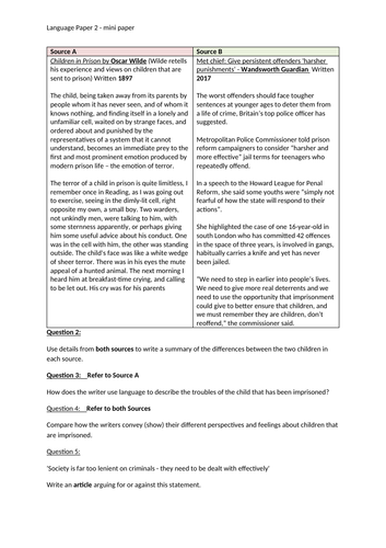 AQA English Language Paper 2 mini mock | Teaching Resources