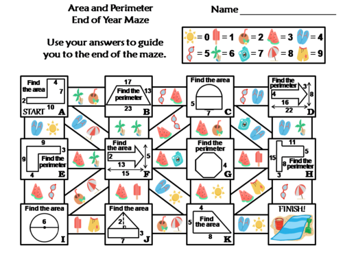 Area and Perimeter Activity: End of Year/ Summer Math Maze | Teaching ...