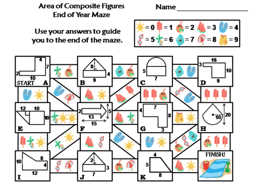 Area of Composite Figures Activity: End of Year/ Summer Math Maze ...