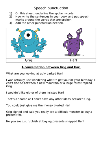 Speech punctuation worksheets | Teaching Resources