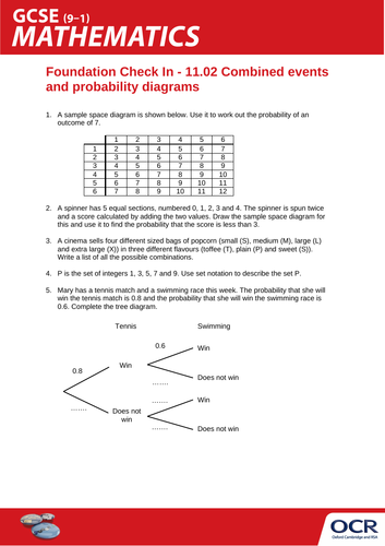 OCR Maths: Foundation GCSE - Check In Test 11.02 Combined events and ...