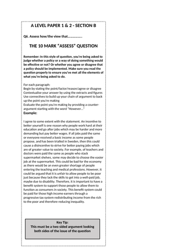 Edexcel Economics A Level 10 Mark Structure Strip | Teaching Resources