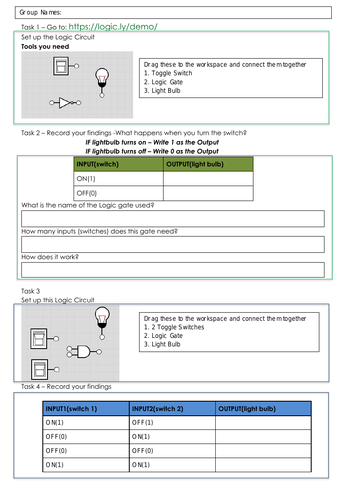 Intro to Logic Gates - Group Worksheet | Teaching Resources