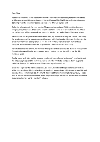 WW2 Lion, the Witch and the Wardrobe. Edmund's Diary Entry Point of ...