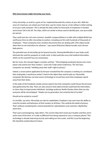 English Language Non-Fiction Reading Analysis - Extracts + Questions ...