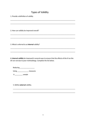 Validity worksheet | Teaching Resources