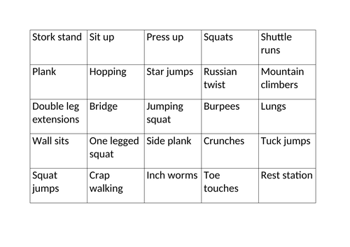 fitness bingo | Teaching Resources