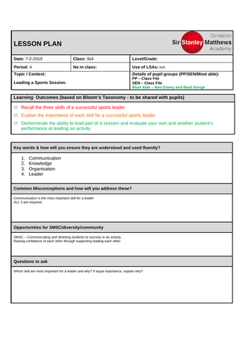 BTEC Sport Leadership | Teaching Resources
