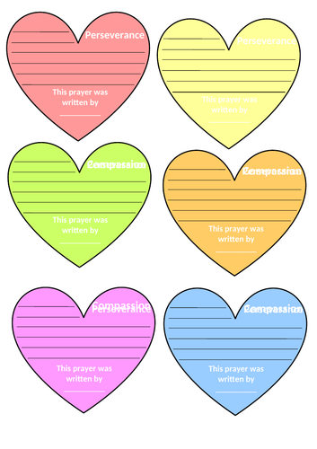 Heart Shapes Prayer Templates for Different Christian Values | Teaching ...