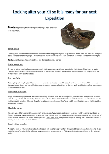 DofE -Looking after your kit | Teaching Resources