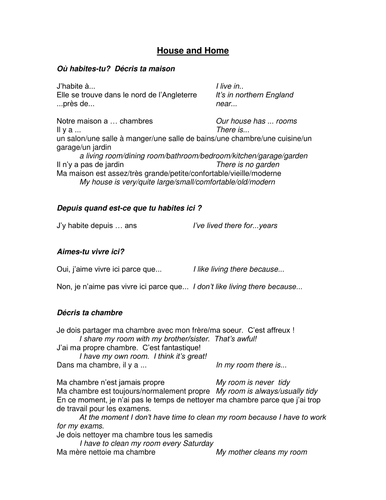 House & Home - French speaking preparation | Teaching Resources