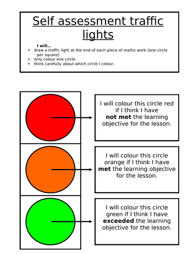 Self Assessment Traffic Light System Resource | Teaching Resources