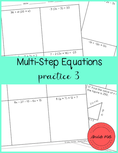 Multi-Step Equations Practice 3 | Teaching Resources