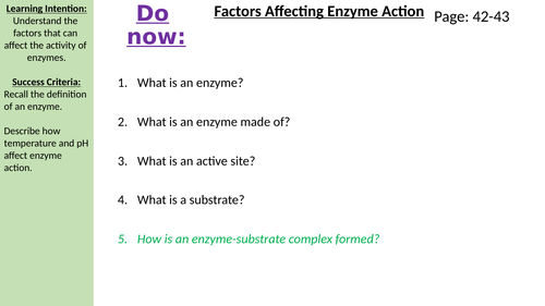 Factors affecting enzyme action AQA B3.5 | Teaching Resources