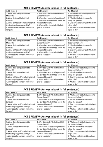 Macbeth Act 2 Scenes 1-4 - 4 lessons | Teaching Resources
