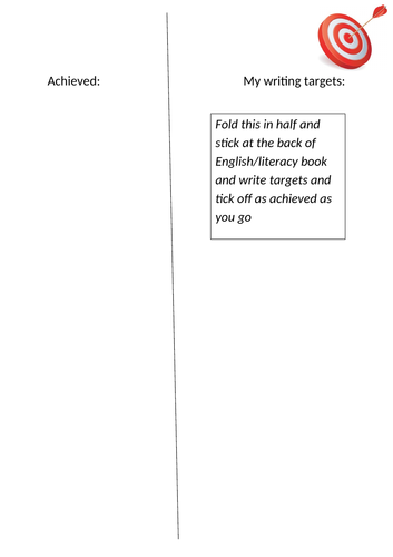 Writing target sheet | Teaching Resources Writing target sheet | Teaching Resources