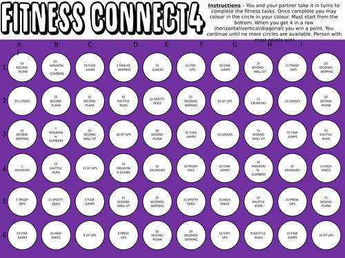 Connect4 Fitness Game Physical Education | Teaching Resources