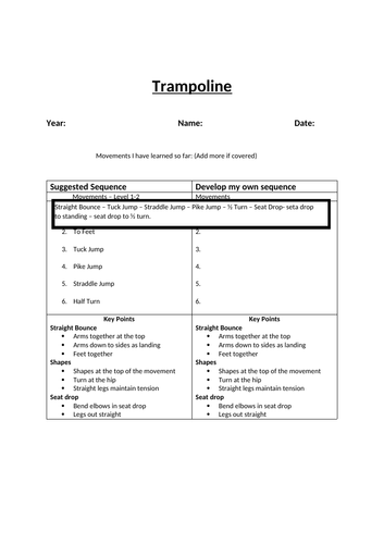 Trampoline booklet | Teaching Resources