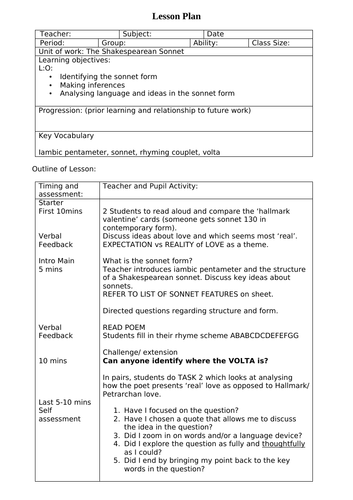 Sonnet 130 and the sonnet form | Teaching Resources