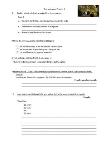 Treasure Island Chapter 1 questions and answers | Teaching Resources