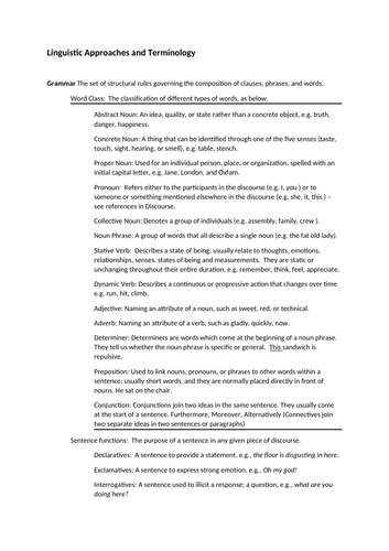 Linguistic Terms for Language and Literature | Teaching Resources Linguistic Terms for Language and Literature | Teaching Resources