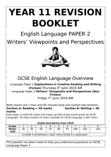 AQA Language Paper 2 Revision Booklet | Teaching Resources AQA Language Paper 2 Revision Booklet | Teaching Resources