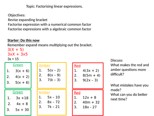 factorising a single bracket | Teaching Resources factorising a single bracket | Teaching Resources