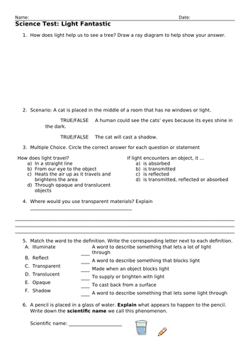 Light Assessment | Teaching Resources