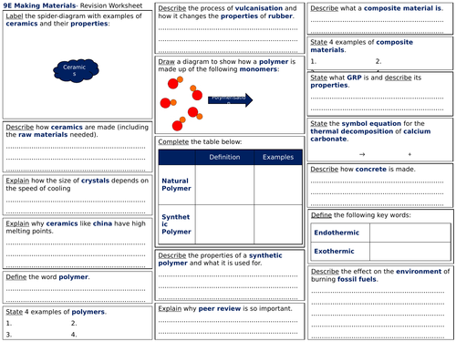 Exploring Science 9E Revision Worksheet- Making Materials | Teaching ... Exploring Science 9E Revision Worksheet- Making Materials | Teaching ...