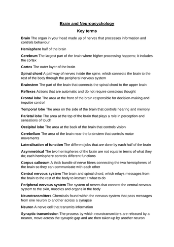 GCSE Edexcel 9-1 Psychology revision booklet-Brain and neuropsychology ...
