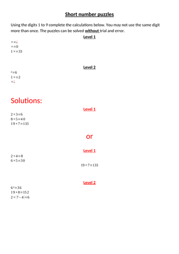 Short number puzzles | Teaching Resources