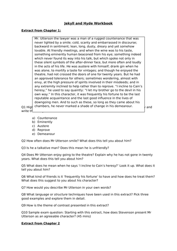 Dr Jekyll and Mr Hyde: extract analysis workbook | Teaching Resources
