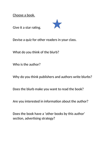 Book task | Teaching Resources