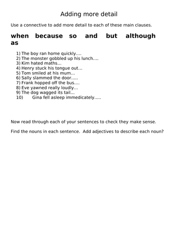 Adding more detail using conjunctions | Teaching Resources
