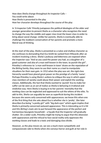 An Inspector Calls Sheila Model Answer | Teaching Resources An Inspector Calls Sheila Model Answer | Teaching Resources