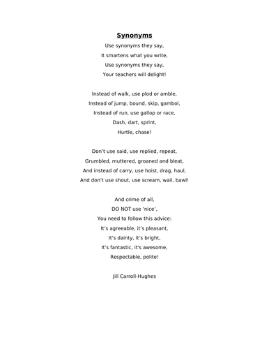 Synonym Poem | Teaching Resources
