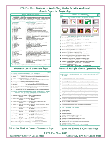 Business or Work Slang Interactive Worksheets for Google Apps ...