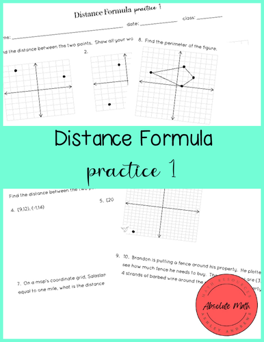 Distance Formula Worksheet