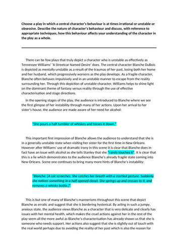 Higher English Model Essay: A Streetcar Named Desire (15/20) | Teaching ...