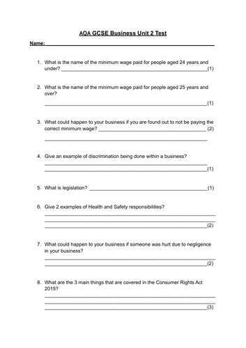 AQA for GCSE Business Chapter 2 Influences on Business test | Teaching ...