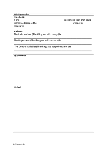 Experiment writing frame for low ability - method and variables ...