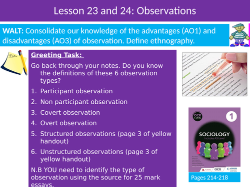 Sociology Research Methods Lesson 24 and 25 Observations | Teaching ...