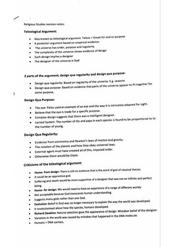 RELIGIOUS STUDIES AQA ALEVEL (NEW SPEC)REVISION NOTES (A*) ARGUMENTS ...