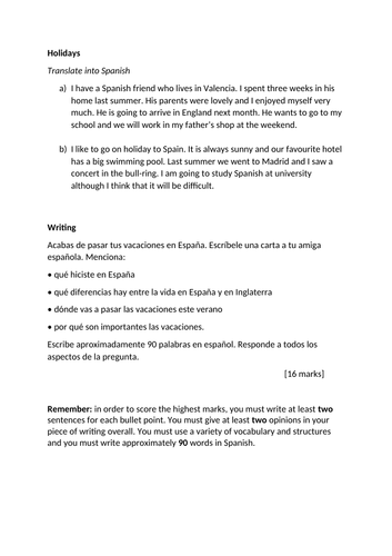 Spanish AQA GCSE translation & writing | Teaching Resources Spanish AQA GCSE translation & writing | Teaching Resources