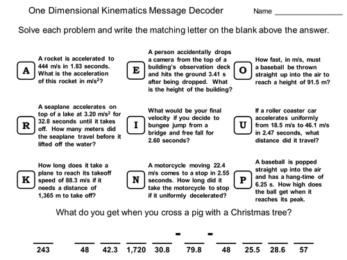 One Dimensional Kinematics: Physics Message Decoder | Teaching Resources