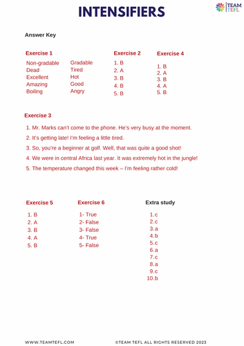 Intensifiers ESL Lesson Plan A1 Beginner | Teaching Resources